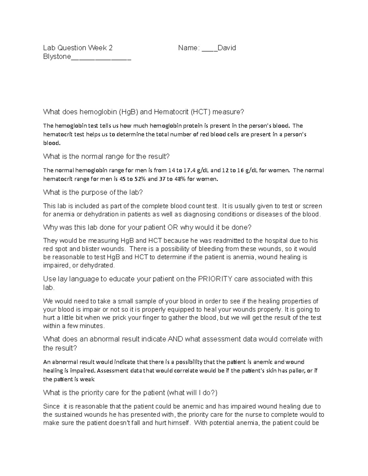 Lab Question Week 2 - notes - Lab Question Week 2 Name: ____David ...