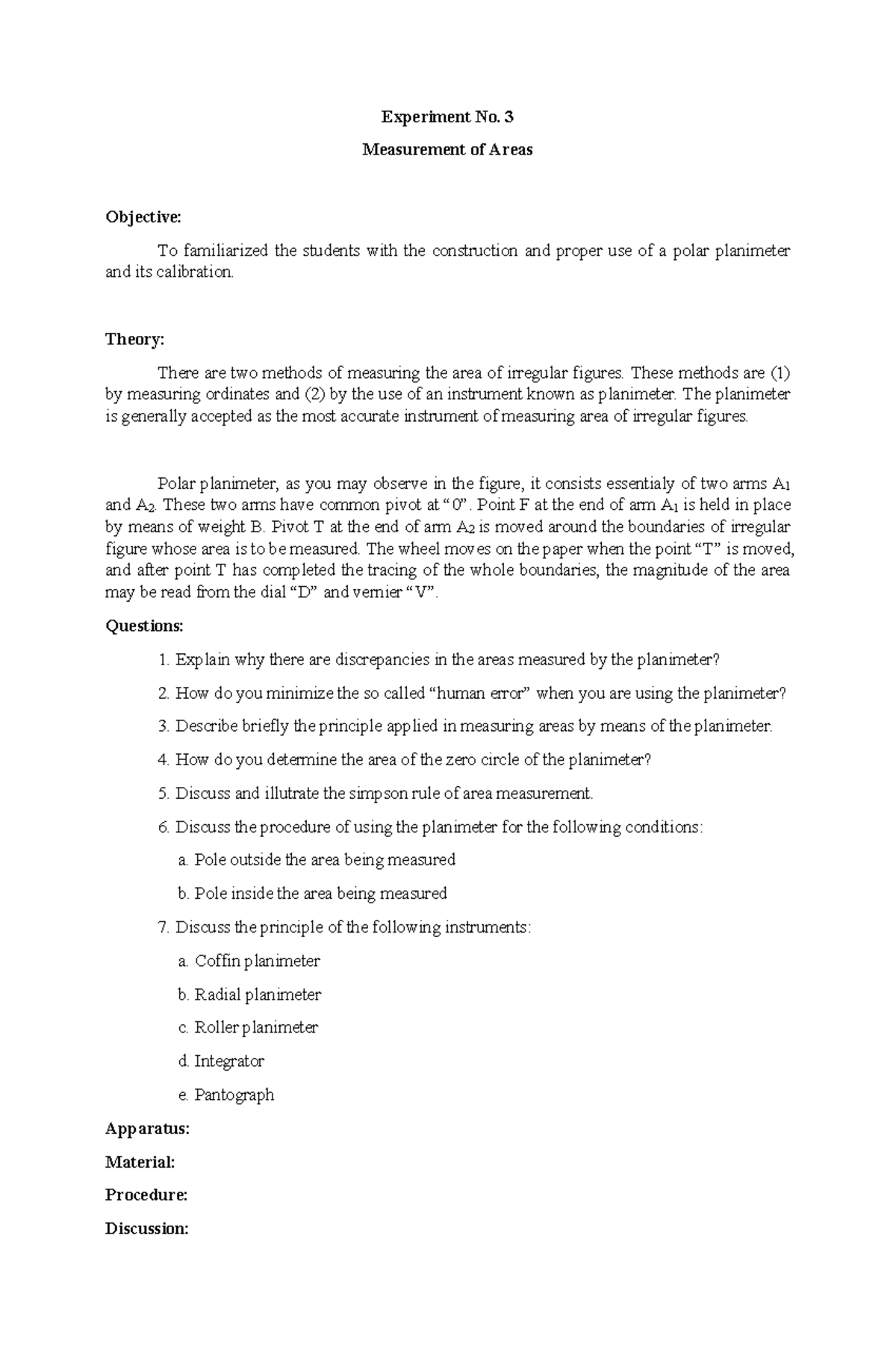Experiment-No - Notes - Experiment No. 3 Measurement of Areas Objective ...