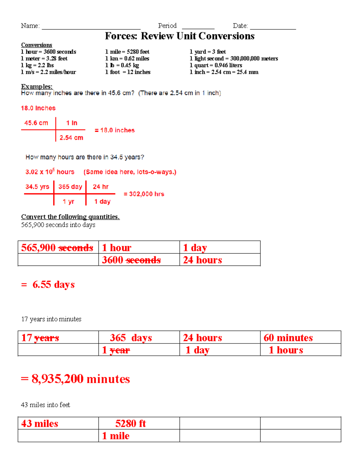 KEY unit conversions final - Name: ____________________________ Period ...