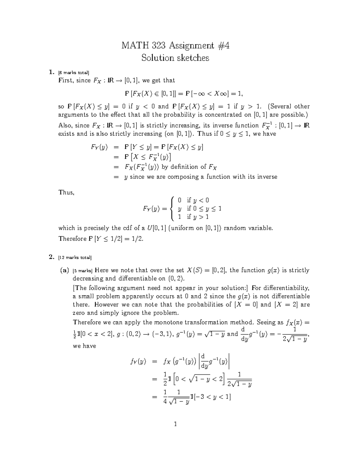 Math 323 Ass 4 Solutions - MATH 323 Assignment Solution sketches [8 ...