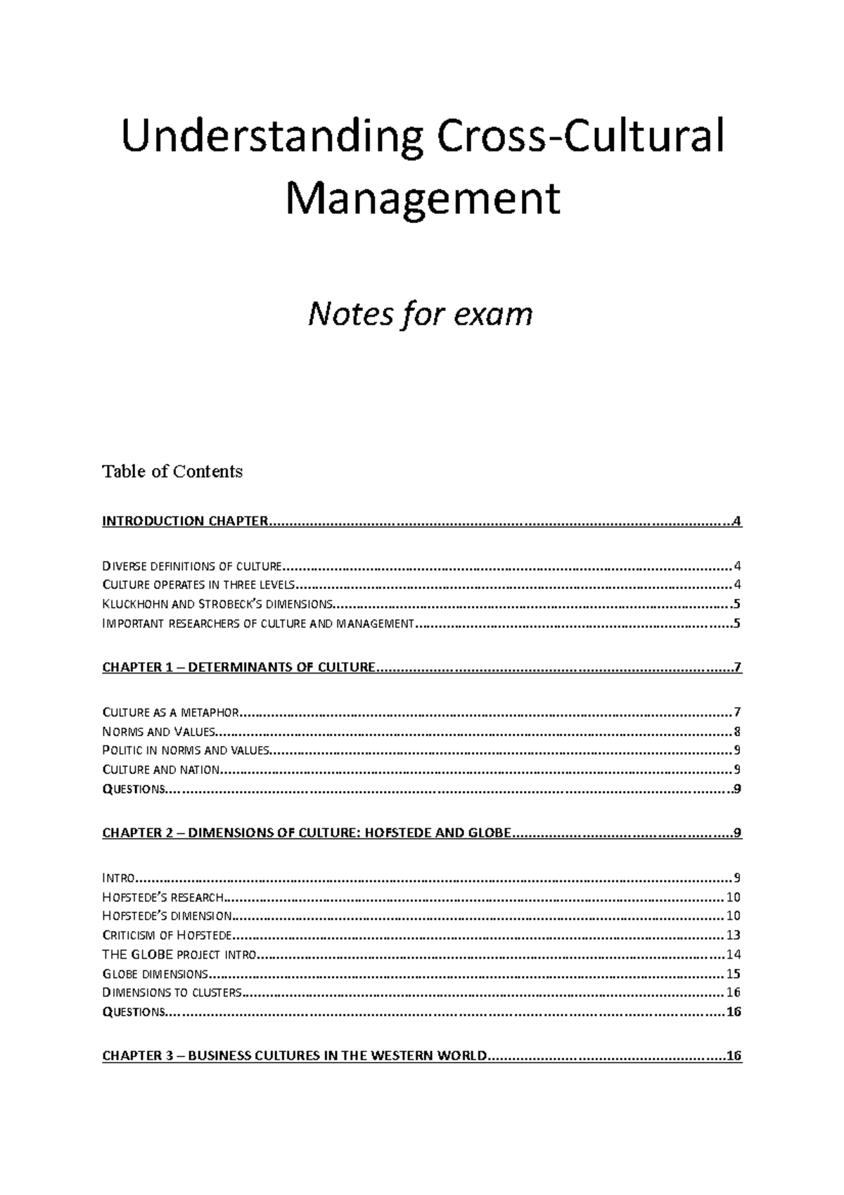 Understanding Cross-Cultural management (exam notes) - Understanding ...
