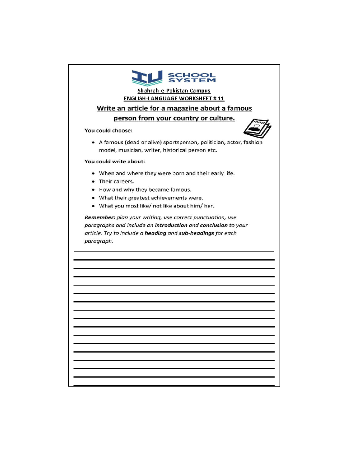 Article - Shahrah-e-Pakistan Campus ENGLISH-LANGUAGE WORKSHEET # 11 ...