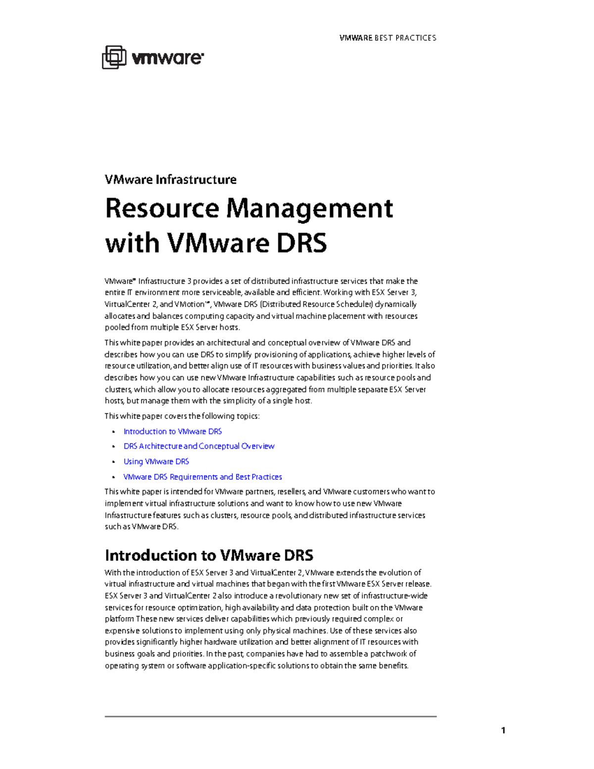DRS Best Practices - Guide for VMware - VMWARE BEST PRAC TICES VMware ...