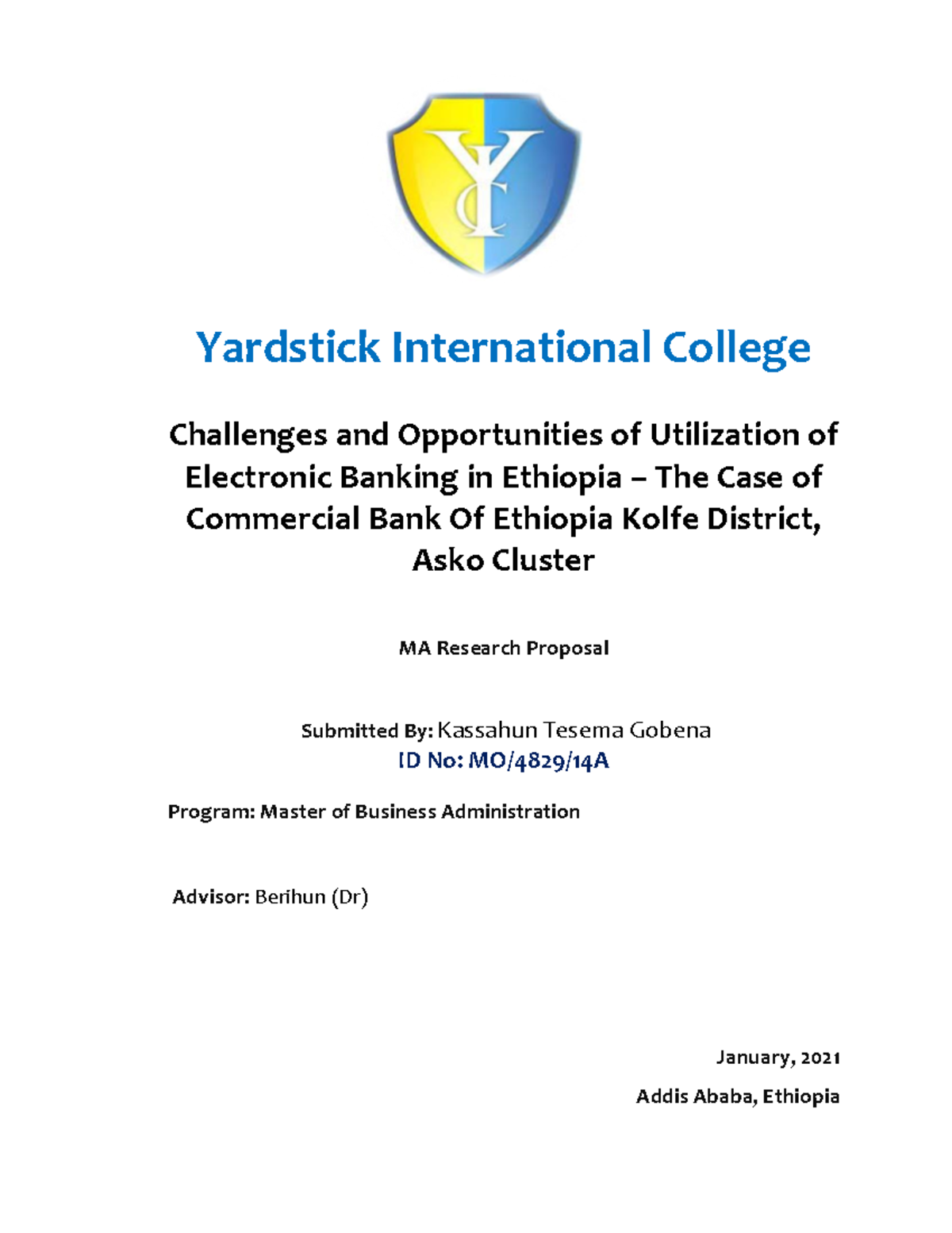 BRM Assignment 1 BY kassahun Tesema MO - Yardstick International ...