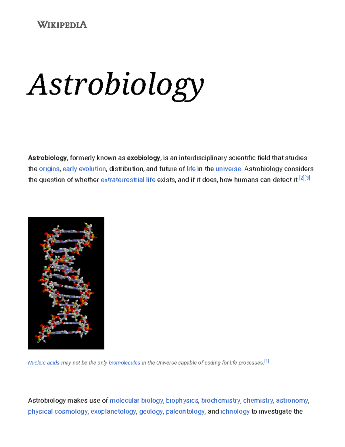 Astrobiology - Wikipedia - Astrobiology Astrobiology, formerly known as ...