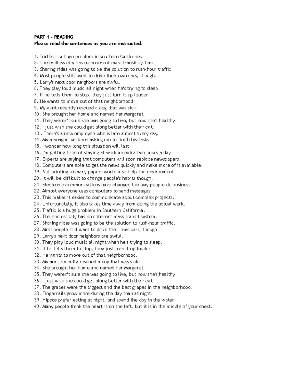 Versant Test Exercises - Compilation - PART 1 - READING Please read the ...