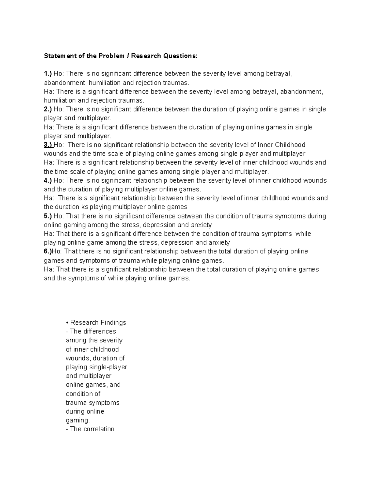 Share New sotp - Research question - Statement of the Problem ...