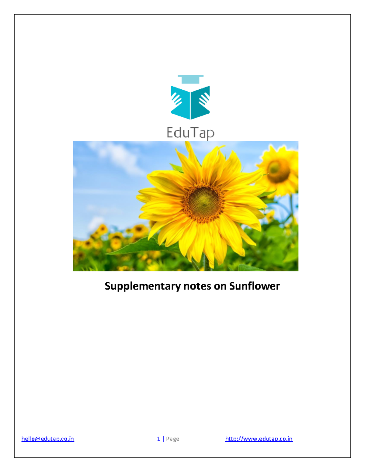 02I - Supplementary notes on Sunflower Contents 1 Introduction Contents ...