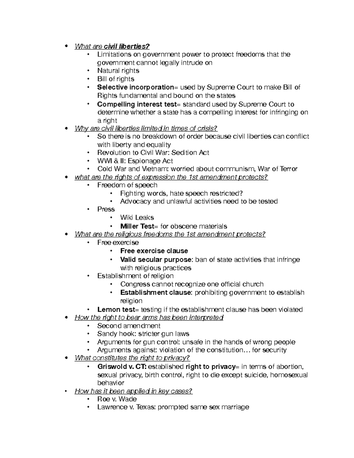 Civil Liberties - unit 3 - What are civil liberties? - Limitations on ...