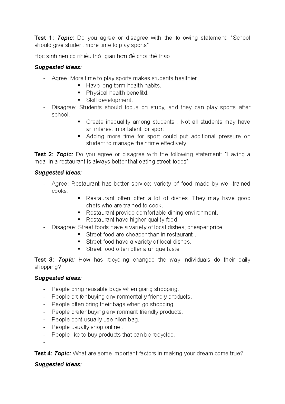 Speaking test part 2 for sts - Test 1: Topic: Do you agree or disagree ...