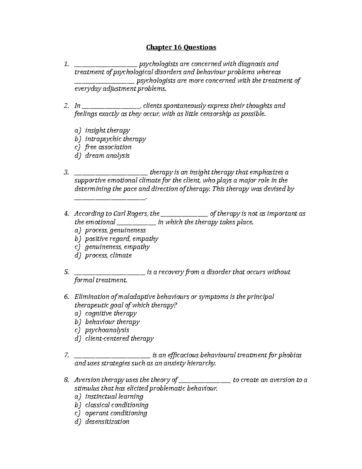 Psychological Disorder Treatment Review Questions - Chapter 16 ...