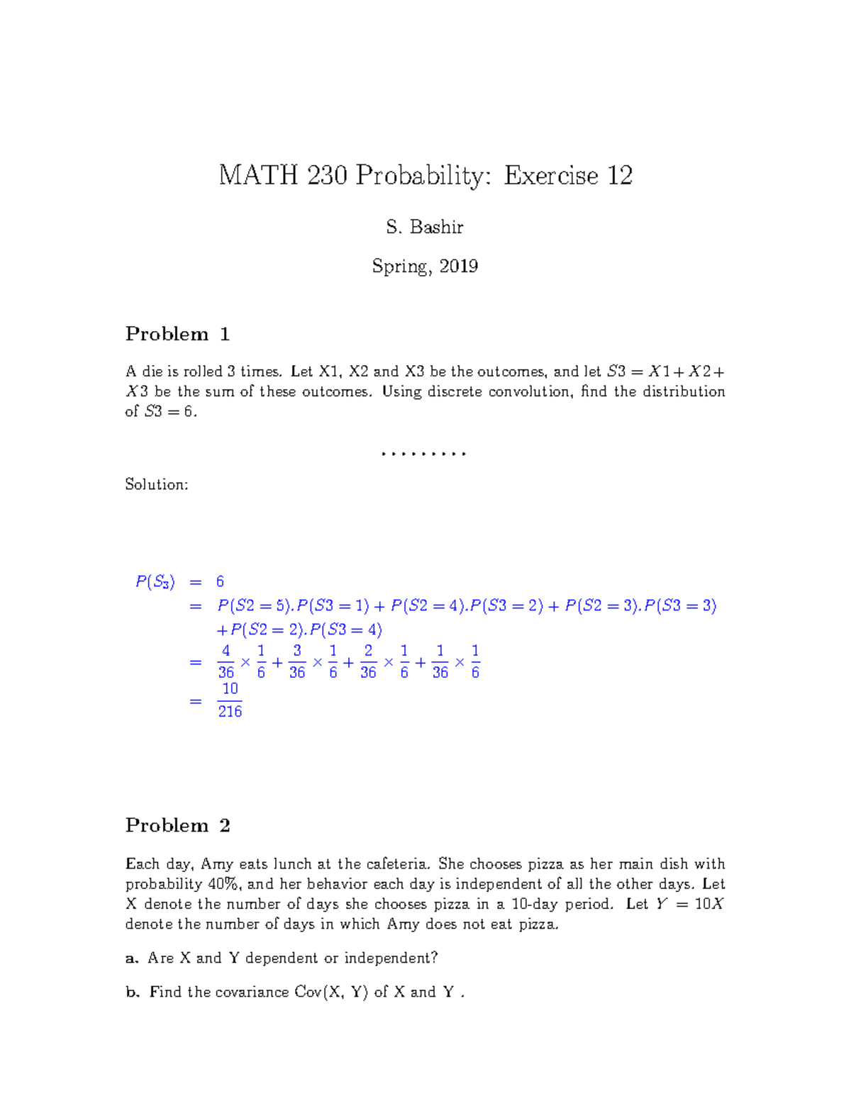 Exercise 12 soln - Tutorial problems solutions - MATH 230 Probability ...