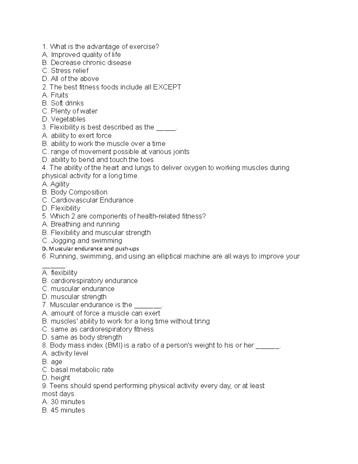 Pe 12 - periodical test - What is the advantage of exercise? A ...