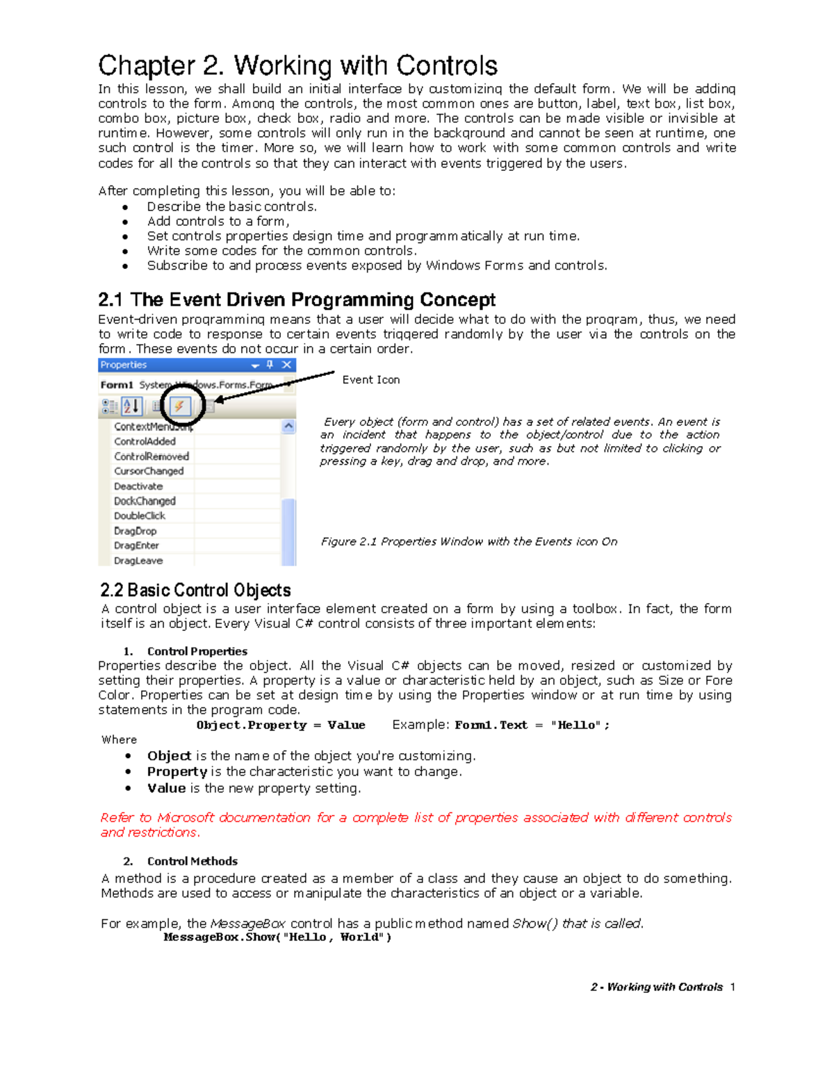 Chapter 2 Working With Controls - Chapter 2. Working with Controls In ...