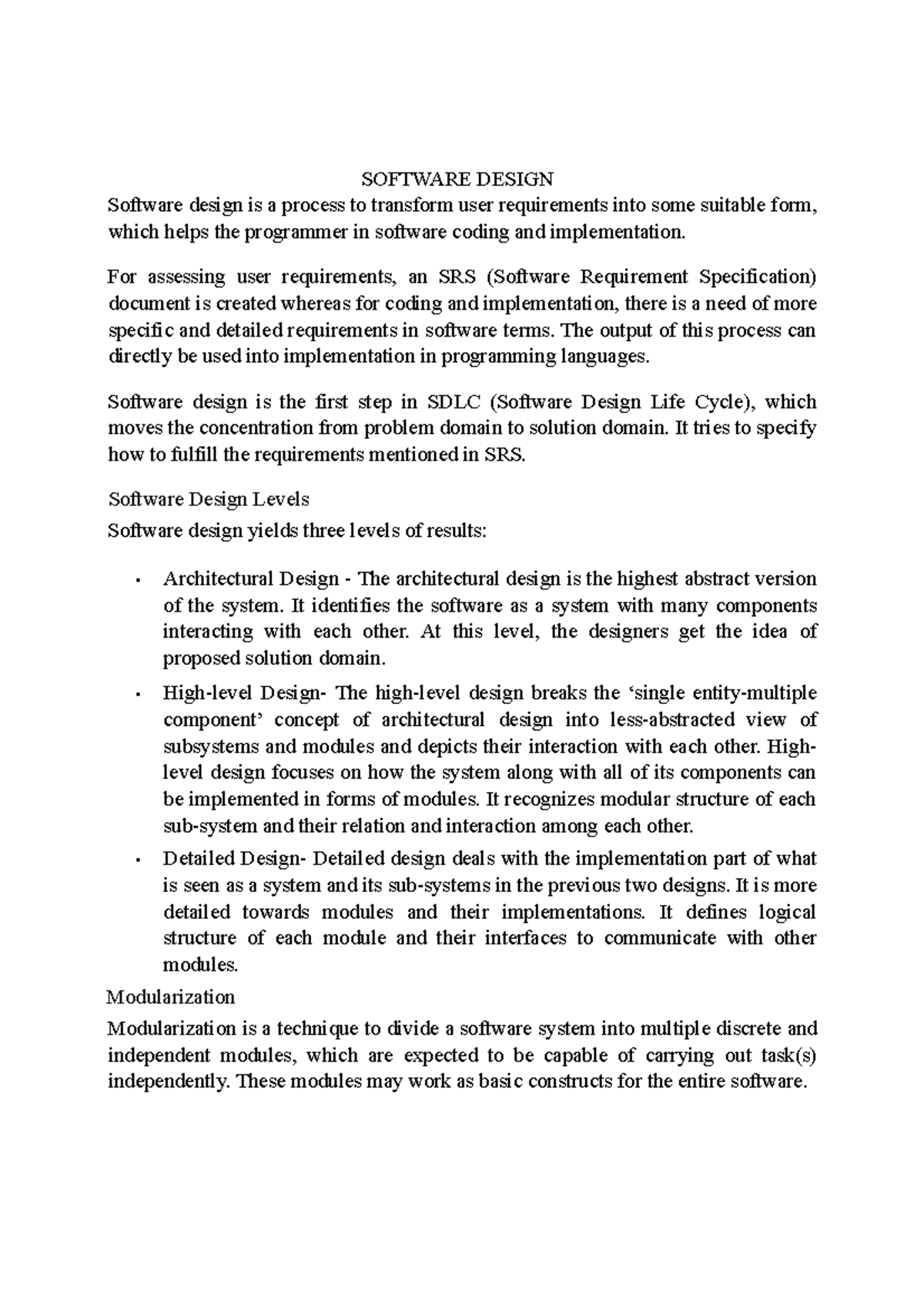 Desiogn - BY AMRIT SIR - SOFTWARE DESIGN Software design is a process to transform user ...