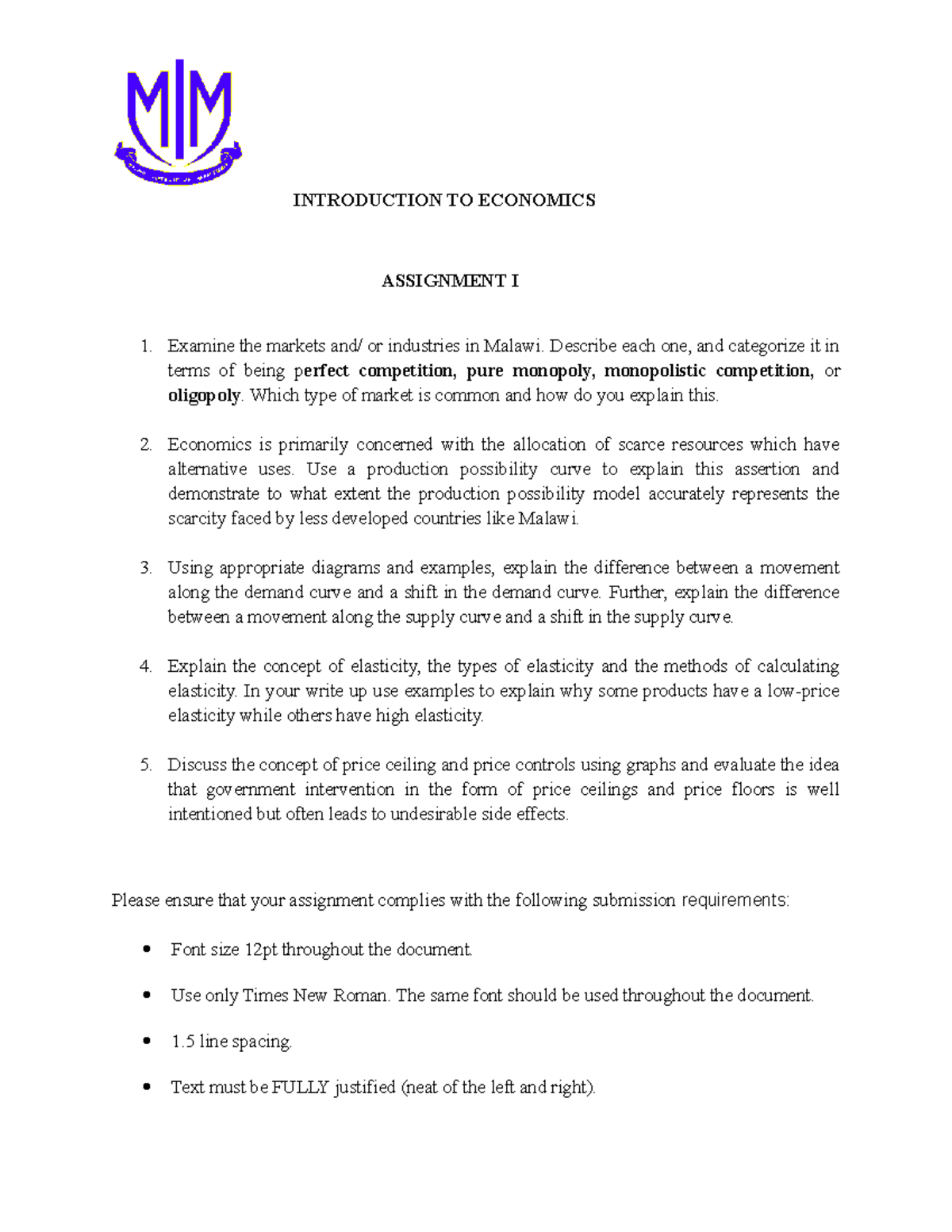 Microeconomics Assignment 2023 - INTRODUCTION TO ECONOMICS ASSIGNMENT I ...