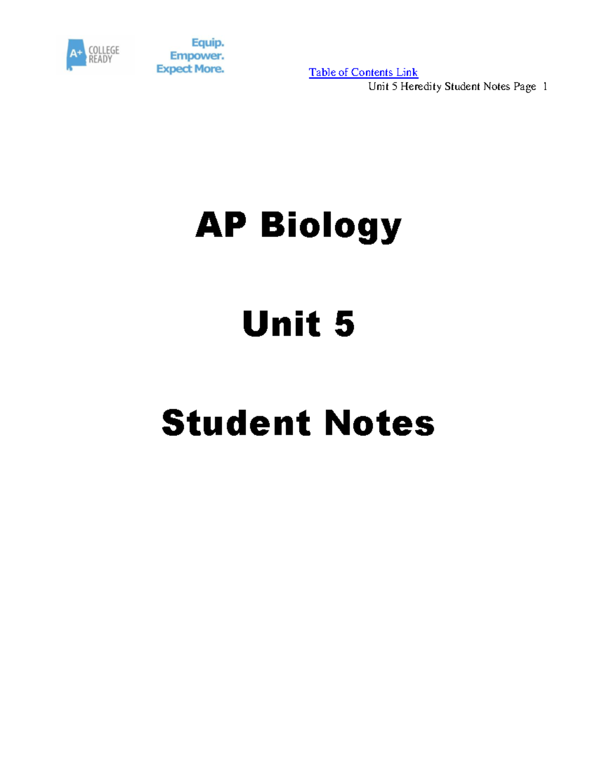 Unit 5 Complete Student Notes - Unit 5 Heredity Student Notes Page 1 AP ...