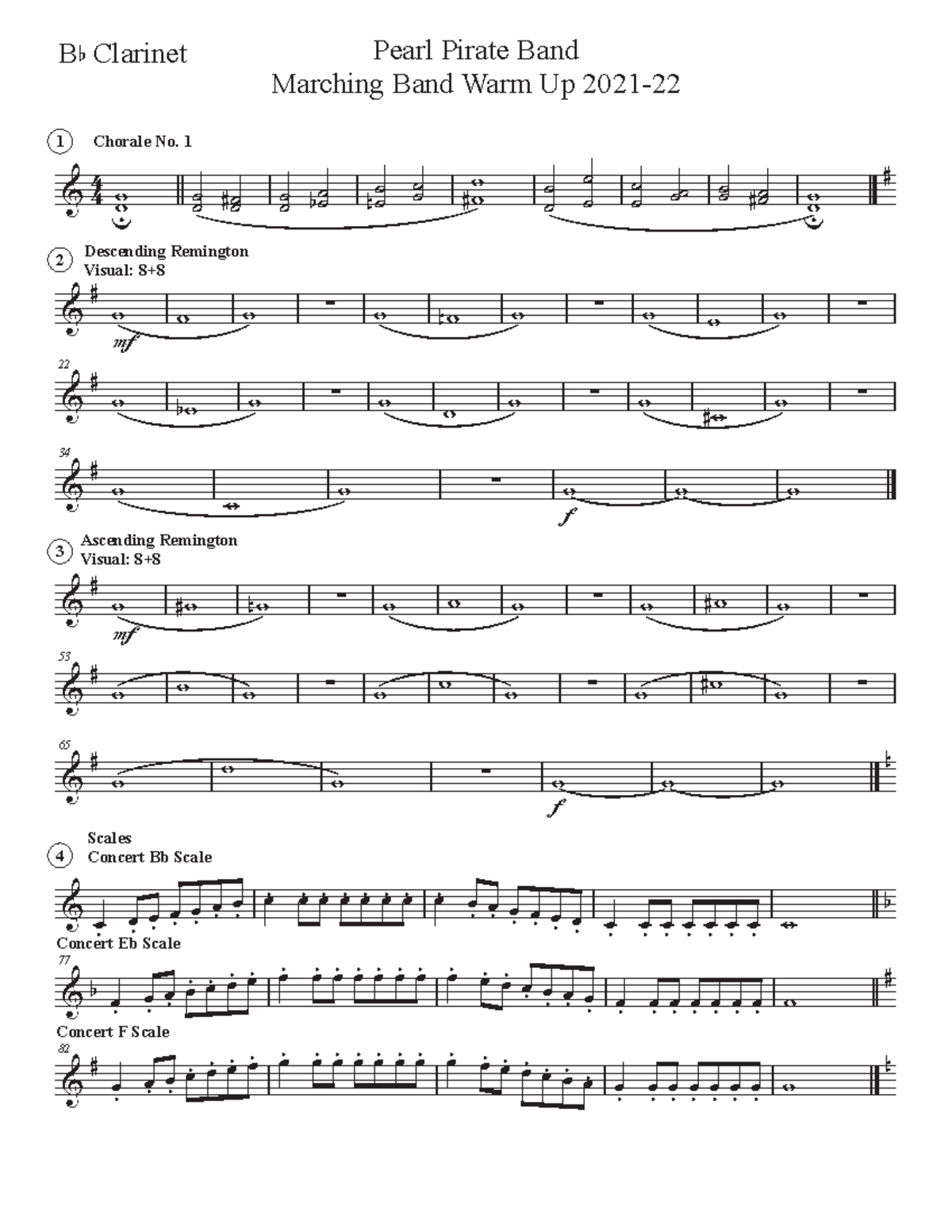 Warm+Up+Exercises+2021-22+-+Bb+Clarinet - & 4 4 w w u 1 Chorale No. 1 ̇ ...