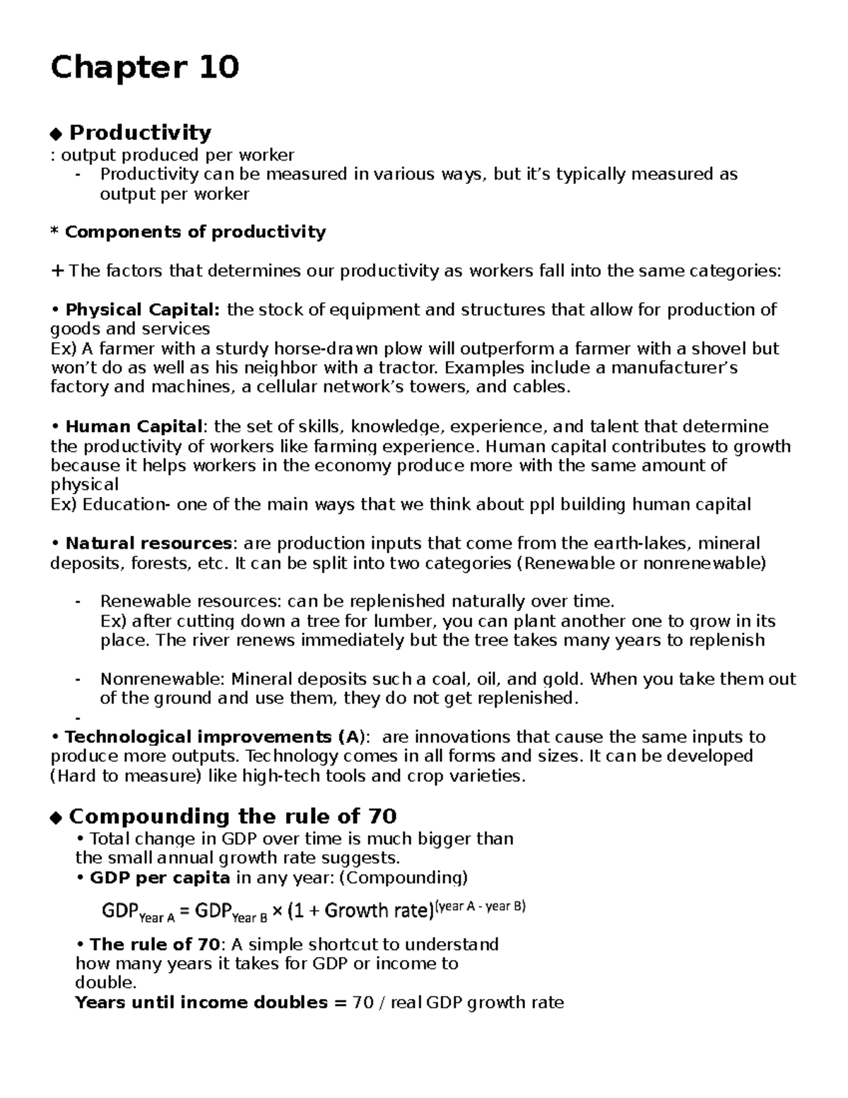 ECO chap 10-11 - lecture notes - Chapter 10 Productivity : output ...