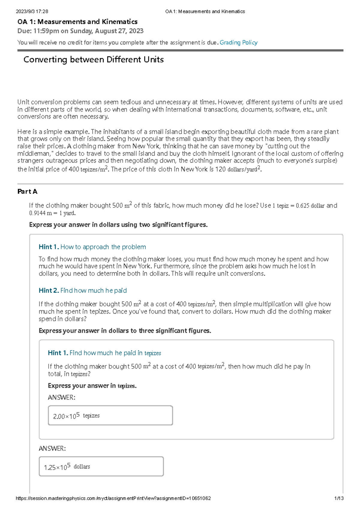 OA 1 Measurements and Kinematics - OA 1: Measurements and Kinematics ...