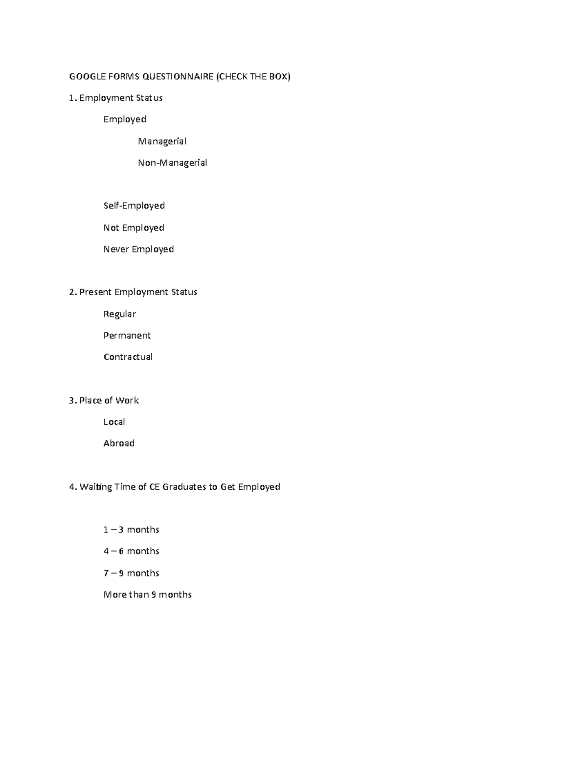 Google Forms Questionnaire - GOOGLE FORMS QUESTIONNAIRE (CHECK THE BOX ...