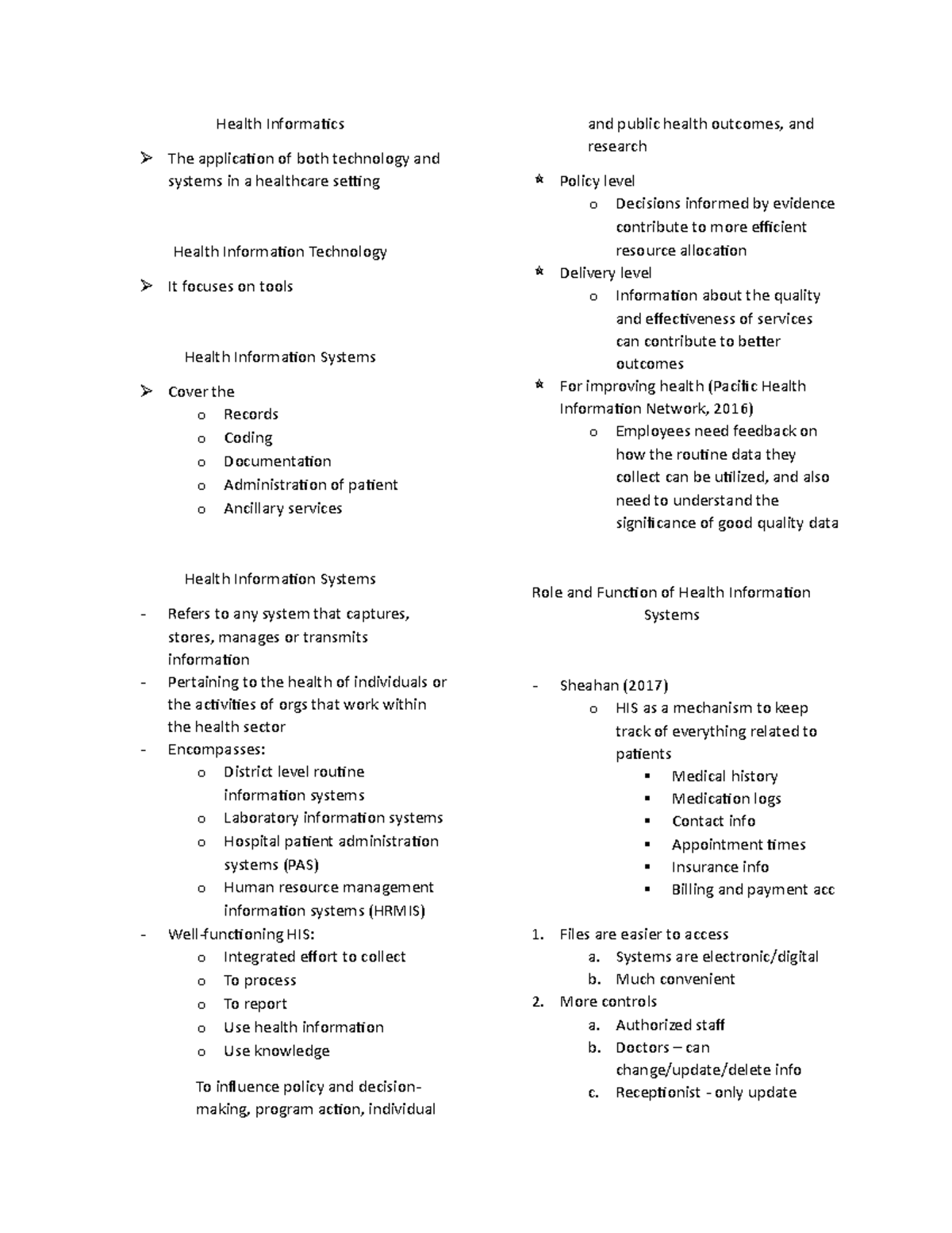 His-lec-notes-lessons-5-8 - Health Informatics The application of both ...