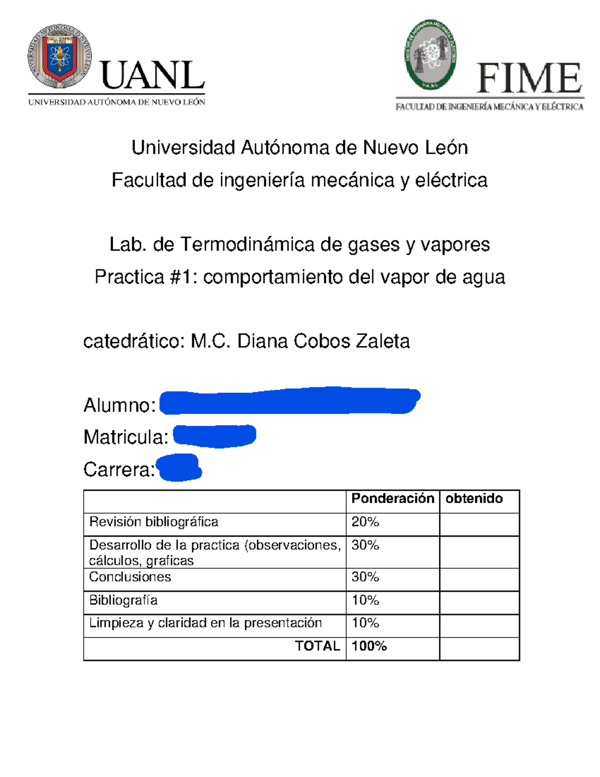 Practica-1- lab termo de gases y vapores - Universidad Autónoma de Nuevo León Facultad de ...