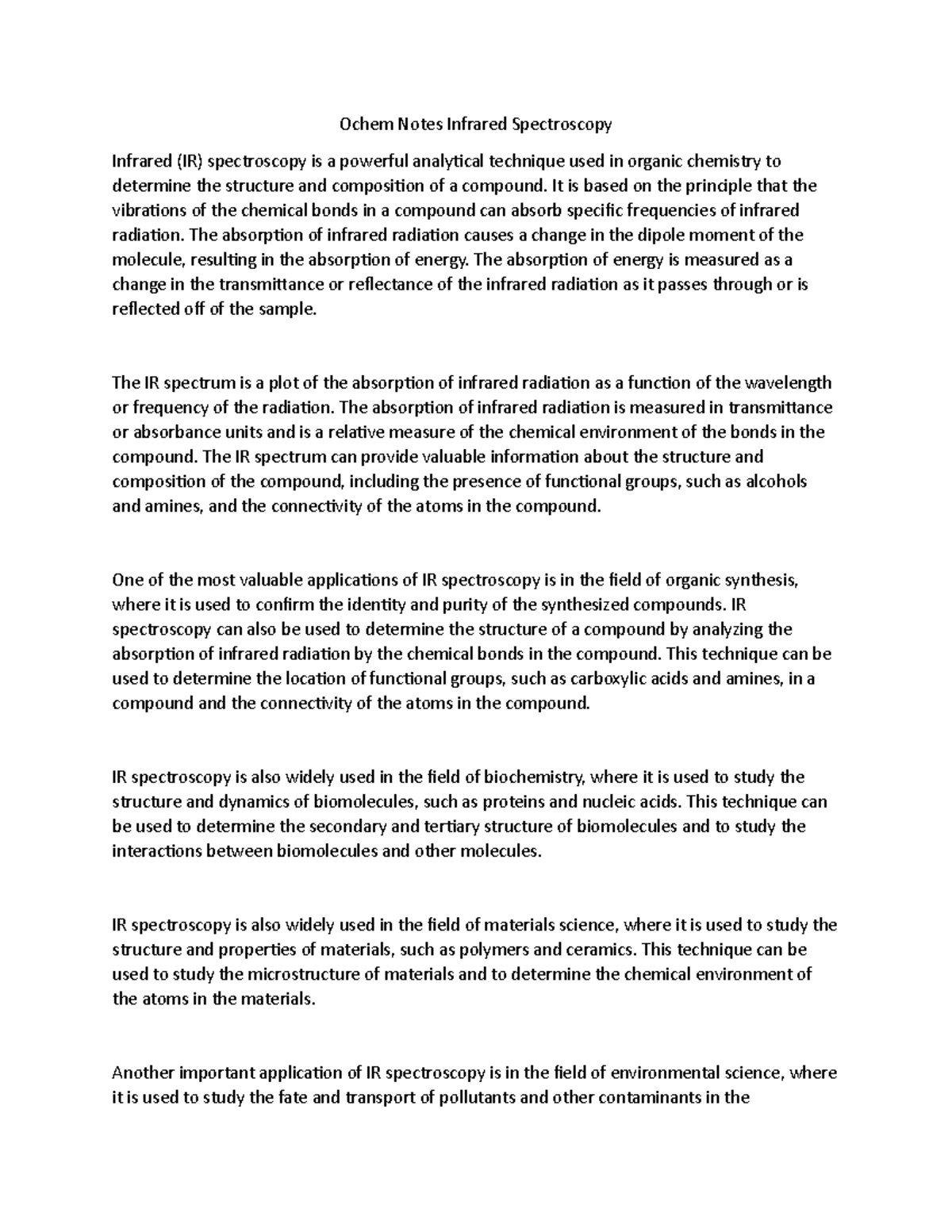 Ochem Notes Infrared Spectroscopy - Ochem Notes Infrared Spectroscopy ...