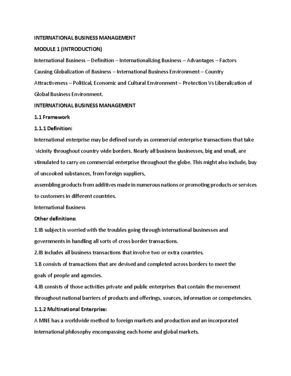 International Business Management Module 1 PART 1 - INTERNATIONAL ...