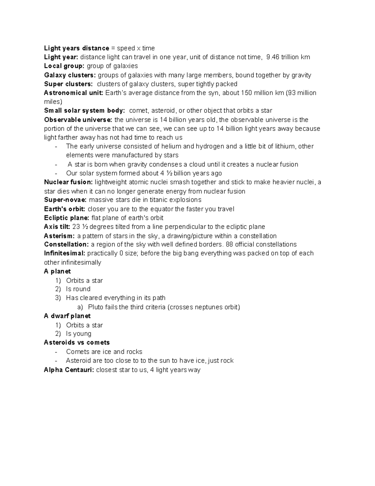 Astronomy Lecture 1 - Light years distance = speed x time Light year ...