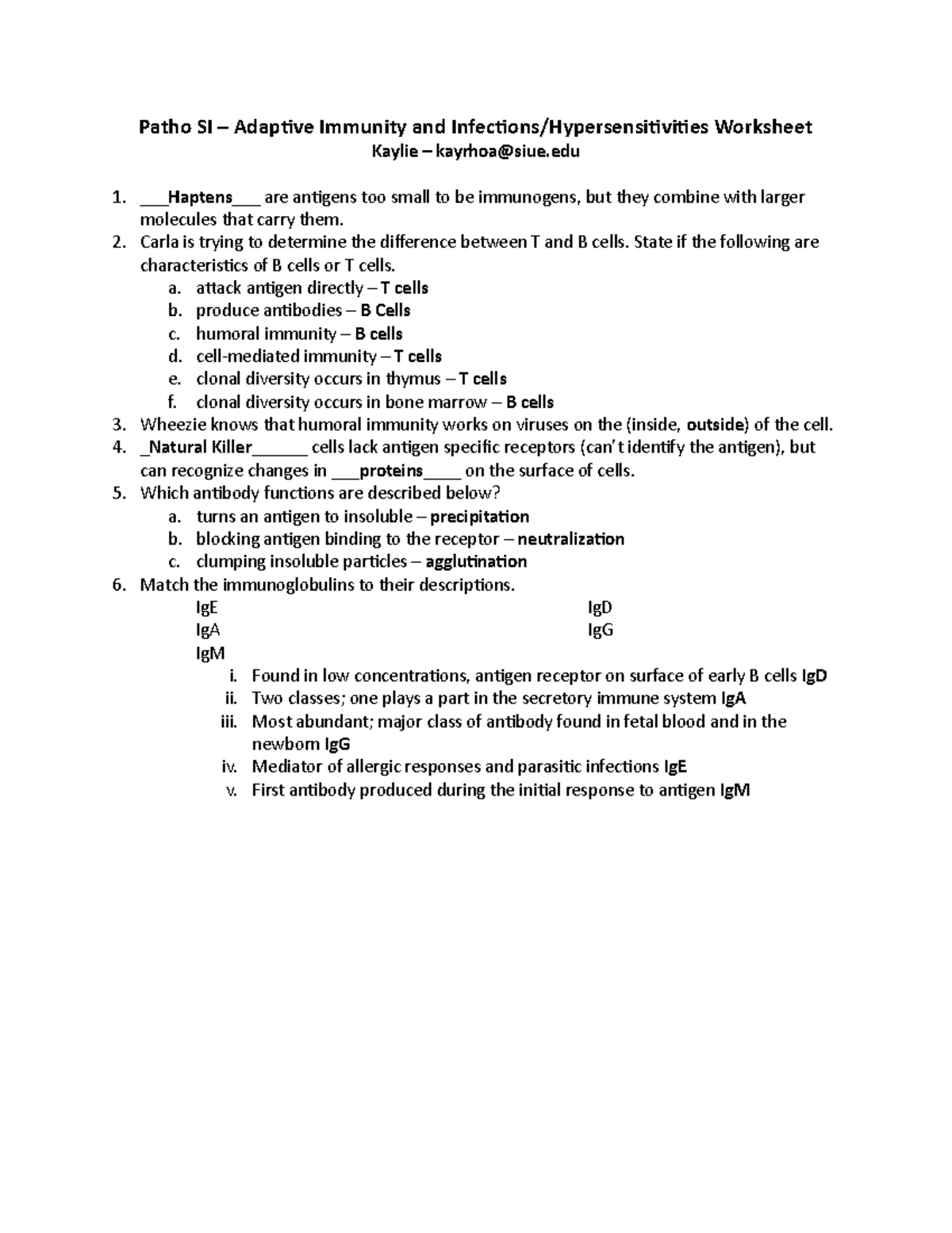 Adaptive&Hyper. WS key - Patho SI – Adaptive Immunity and Infections ...