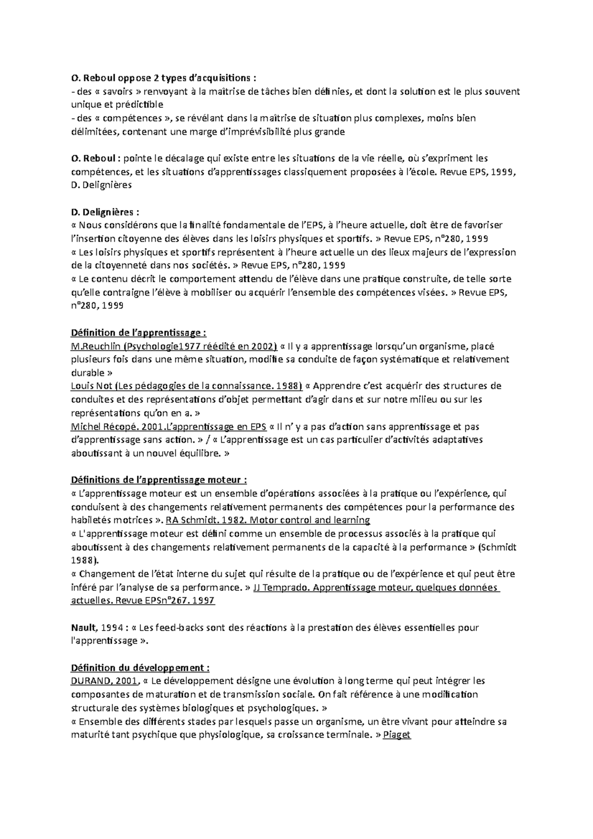 Citations L3 M1 (1) - O. Reboul oppose 2 types d’acquisitions : des ...