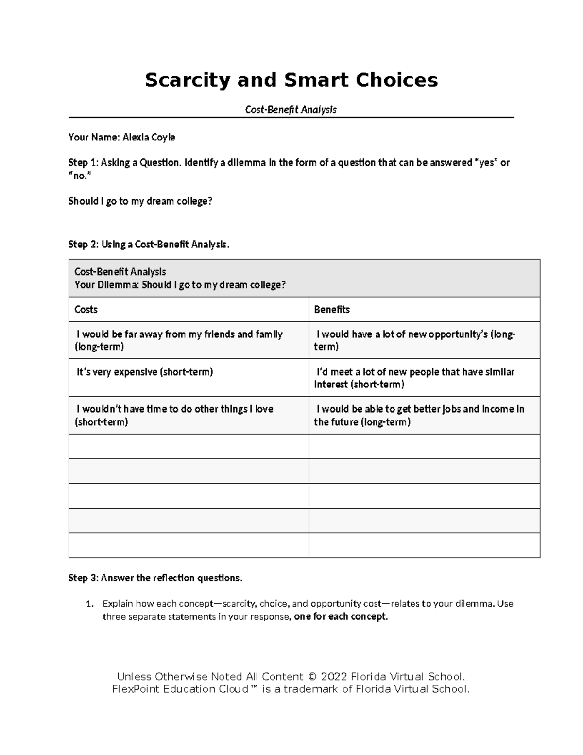 Scarcity and smart choices template - Scarcity and Smart Choices Cost ...