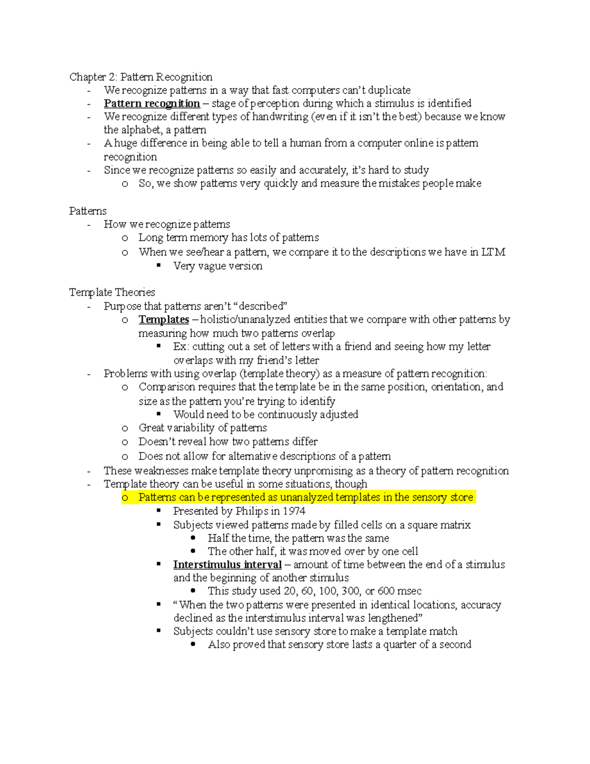 Cognition Chapter 2 Reading - Chapter 2: Pattern Recognition - We recognize patterns in a way ...