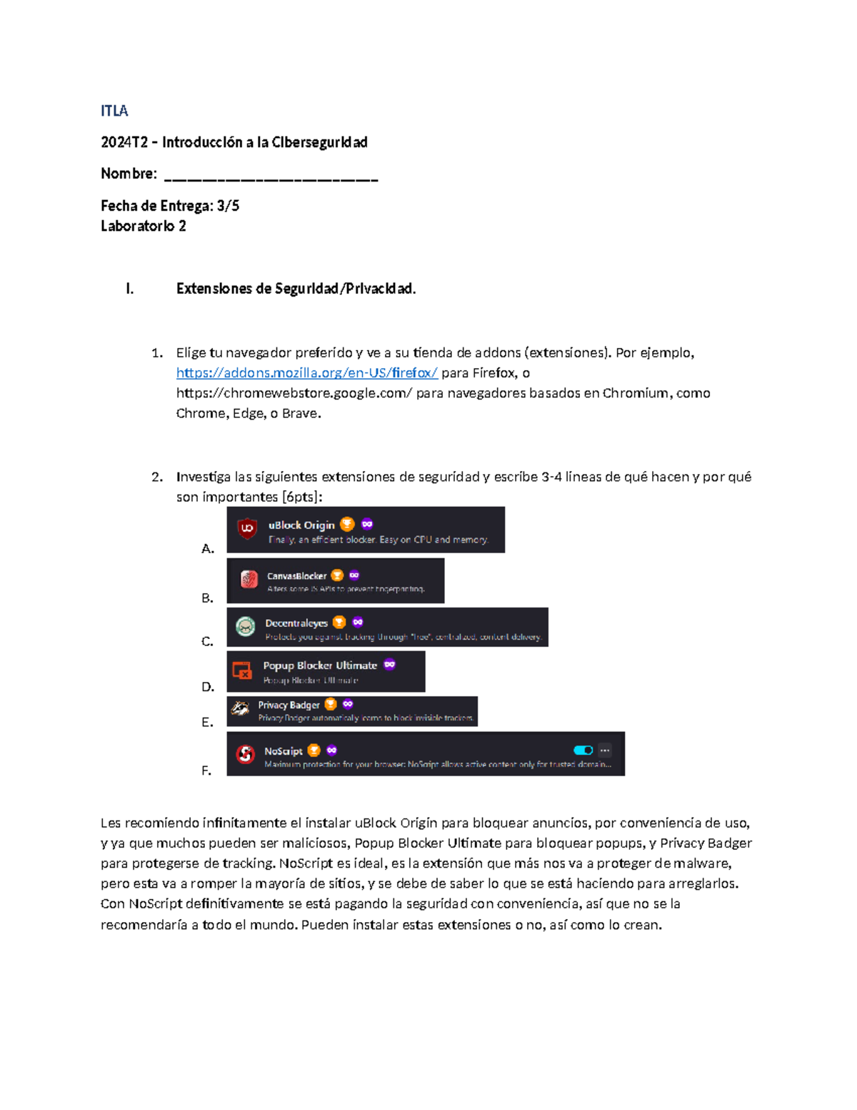 Laboratorio 1 - ITLA 2024T2 – Introducción a la Ciberseguridad Nombre