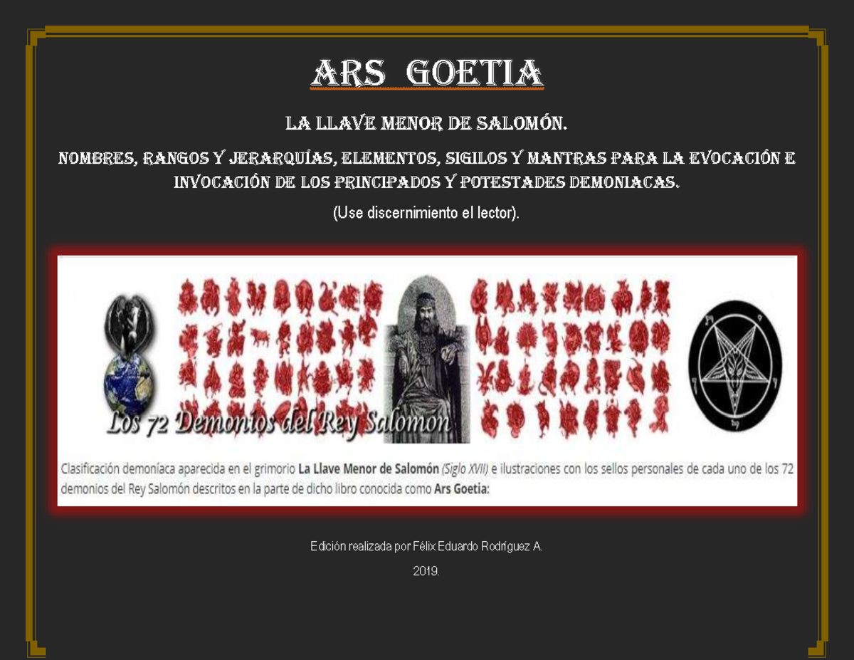 Pdfcoffee.com ars-goetia-8-pdf-free - Ars Goetia La llave menor de salomón. Nombres, Rangos y ...