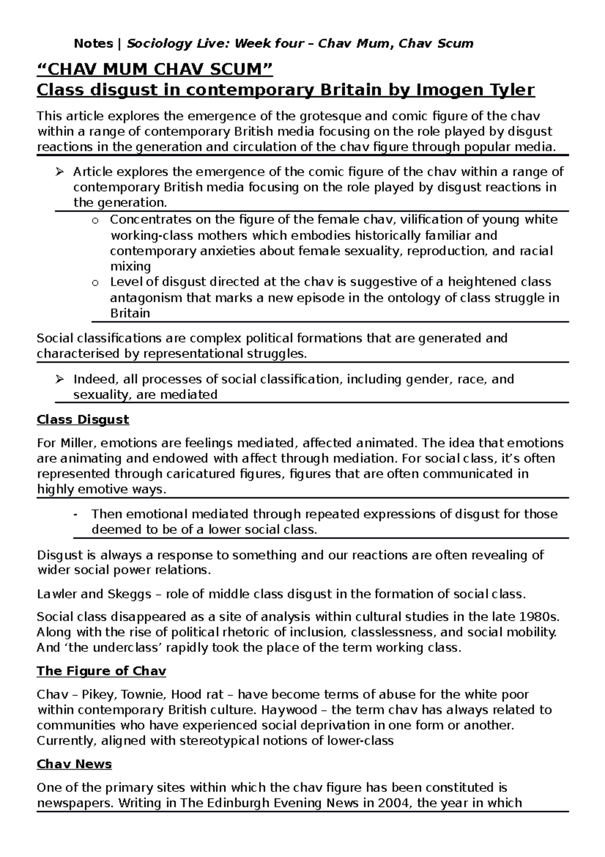 CHAV MUM CHAV SCUM - IMOGEN TYLER - Notes Sociology Live: Week four ...