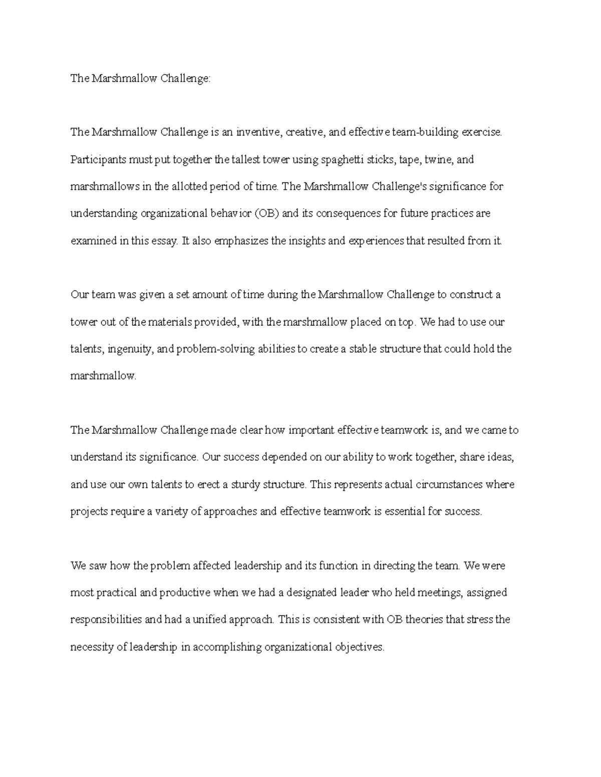 The Marshmallow Challenge - Participants must put together the tallest ...