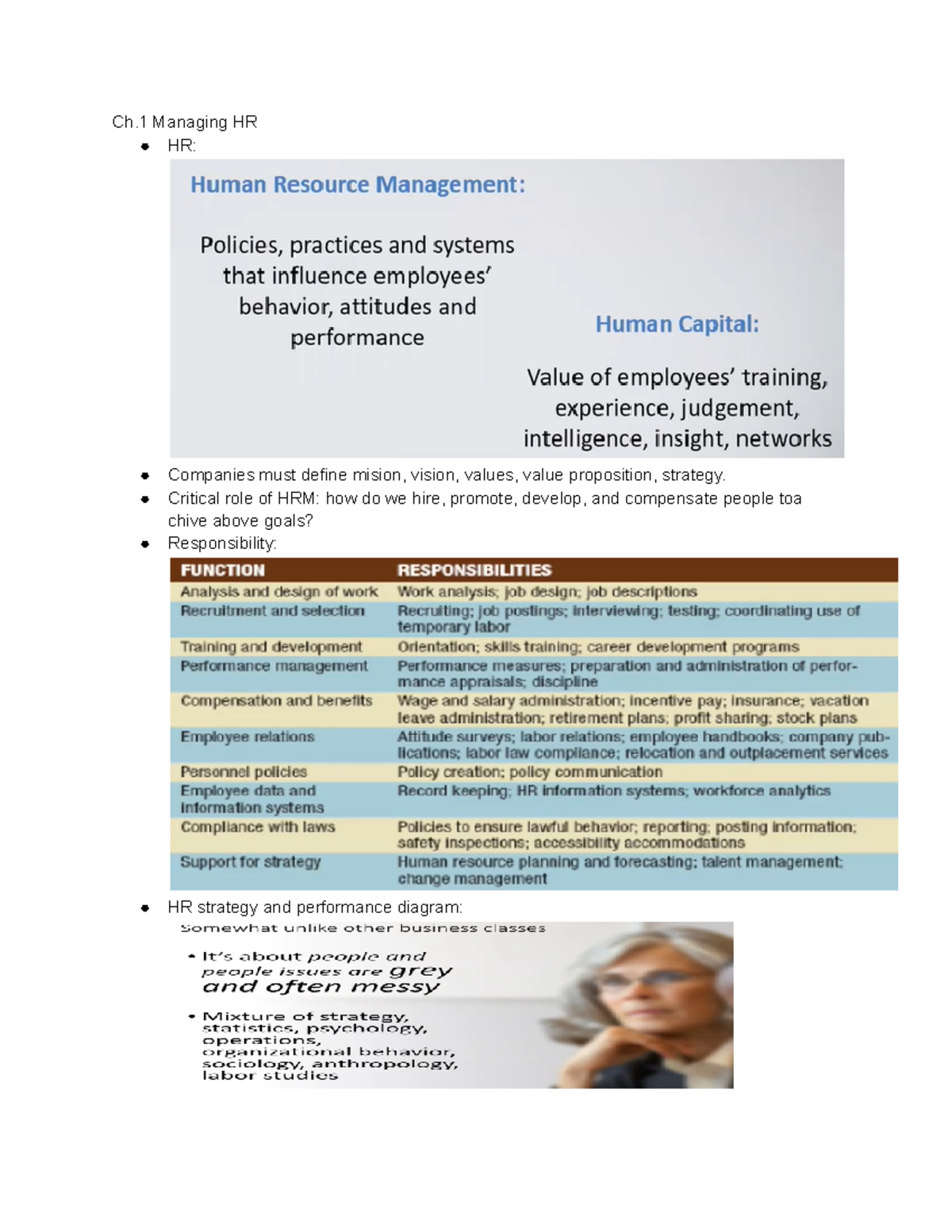 HR Notes - Ch Managing HR HR: Companies must define mision, vision ...