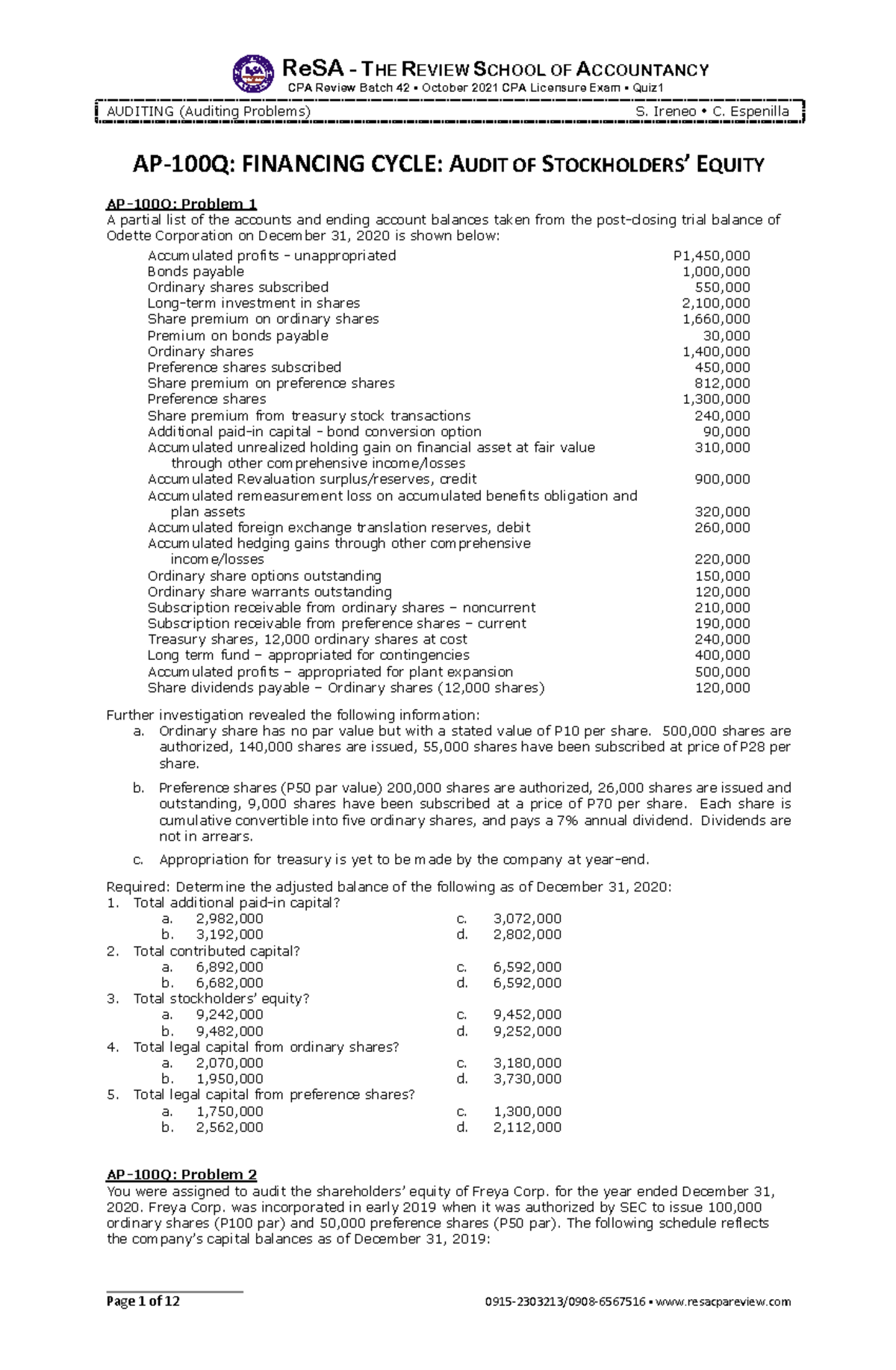 Financing cycle - ReSA - T HE R EVIEW S CHOOL OF A CCOUNTANCY CPA ...