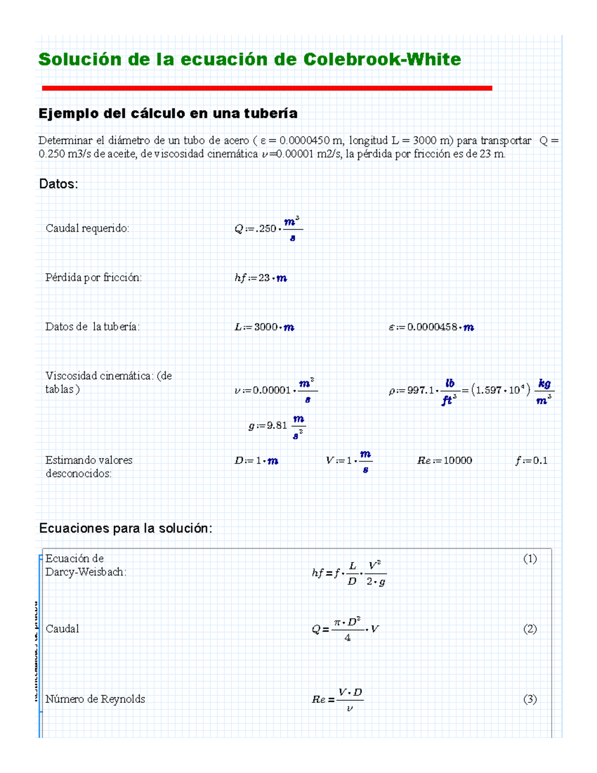 Solución de colebroook white para tuberias - Solución de la ecuación de ...