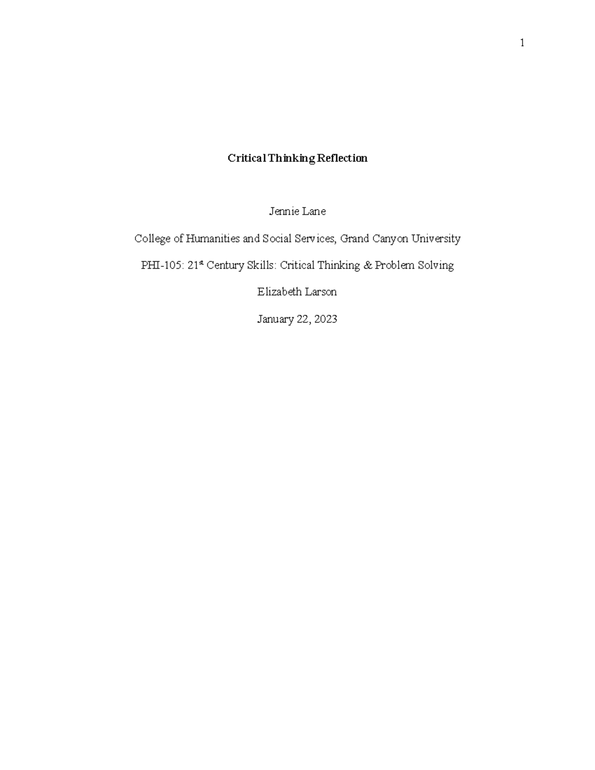 Critical thinking reflection essay - Critical Thinking Reflection ...