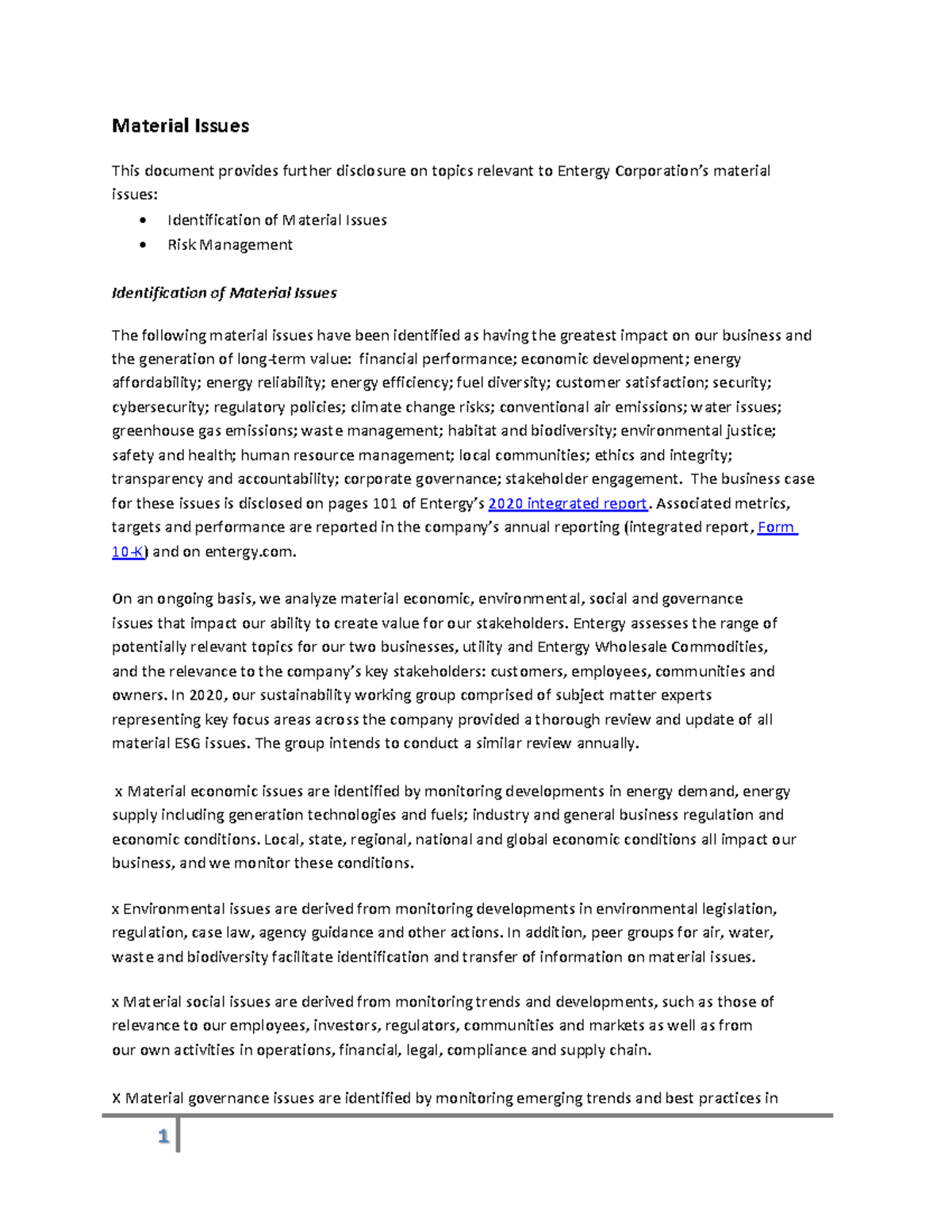 Material Issues (Economy, Environment, Society and Governance ...