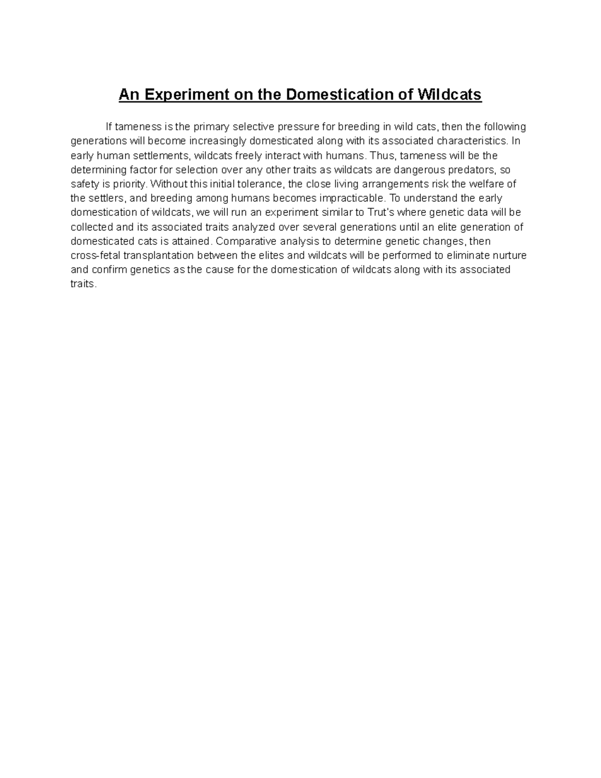 An Experiment on the Domestication of Wildcats - In early human ...
