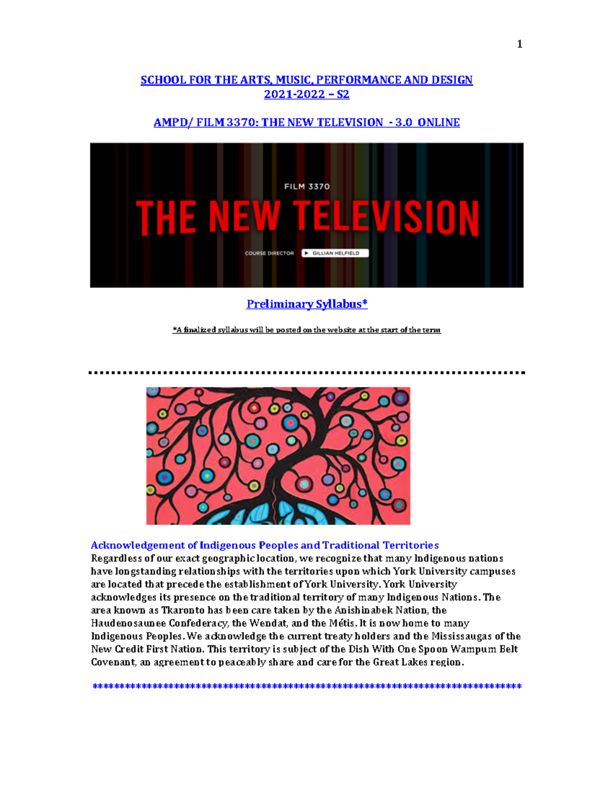 FILM 3370 – 2022 - THE NEW Television – Online - Preliminary Syllabus ...