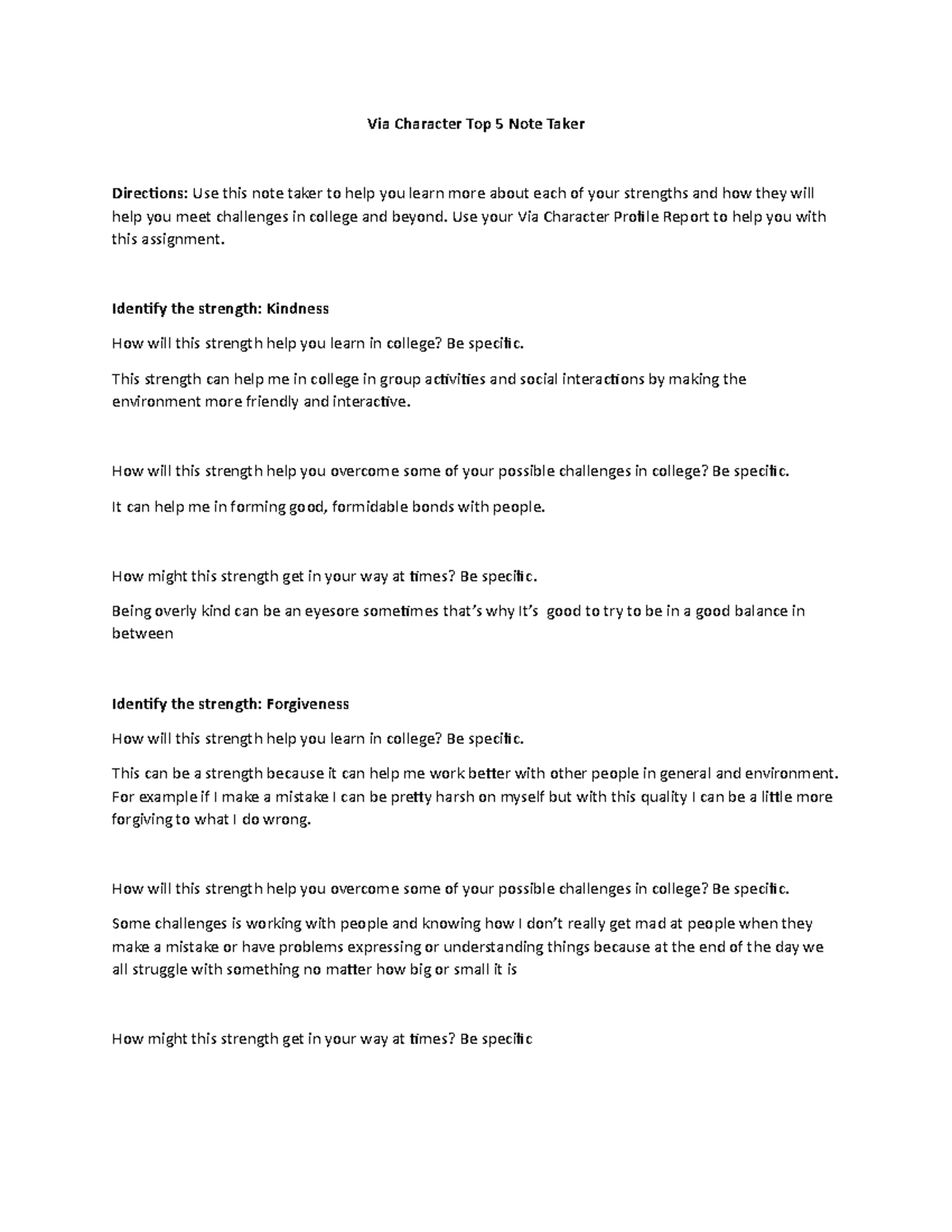 Strengths Quest Top 5 Note Taker - Via Character Top 5 Note Taker ...