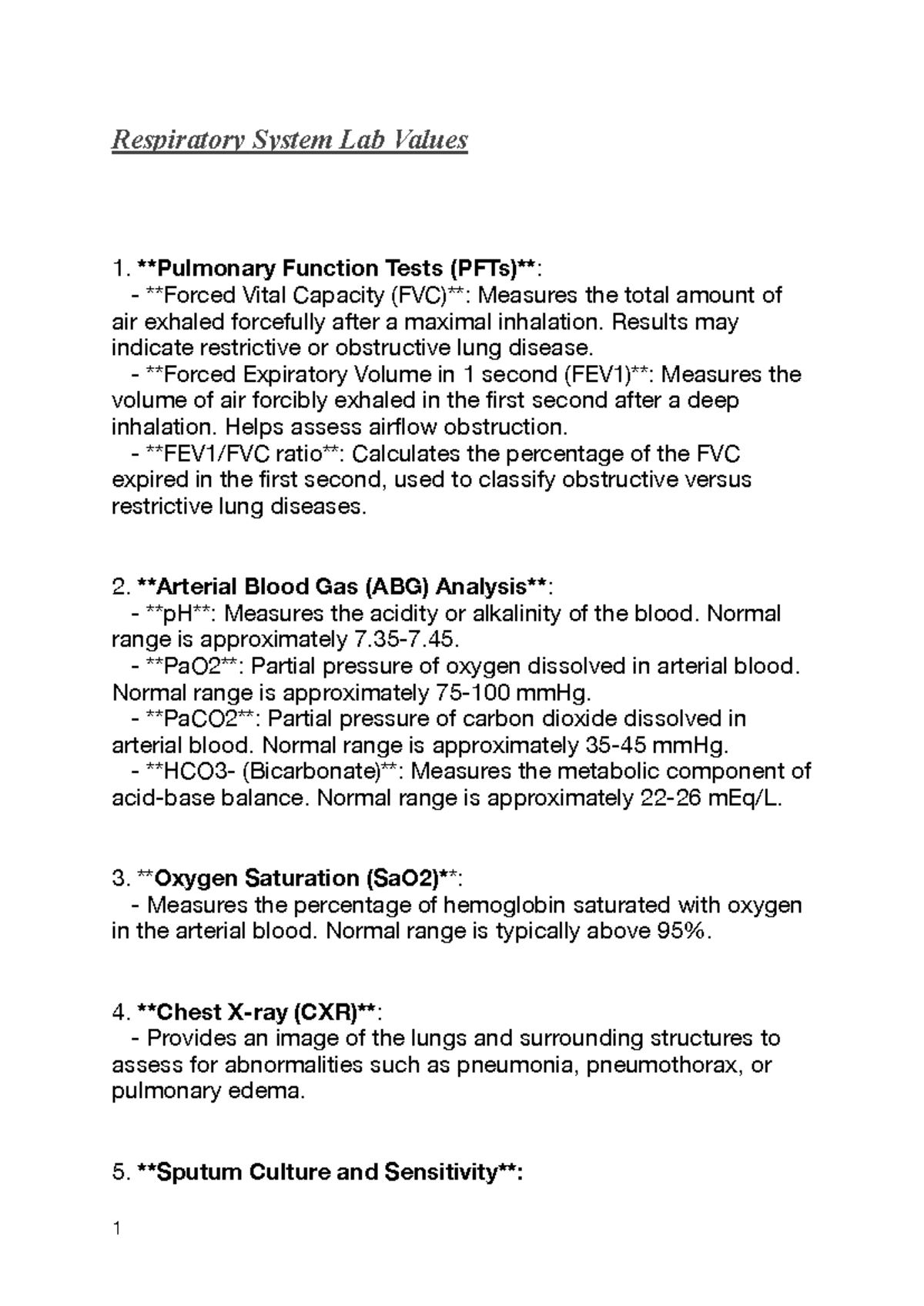 Respiratory System Lab Results and Procedures Simply Explained Summary ...