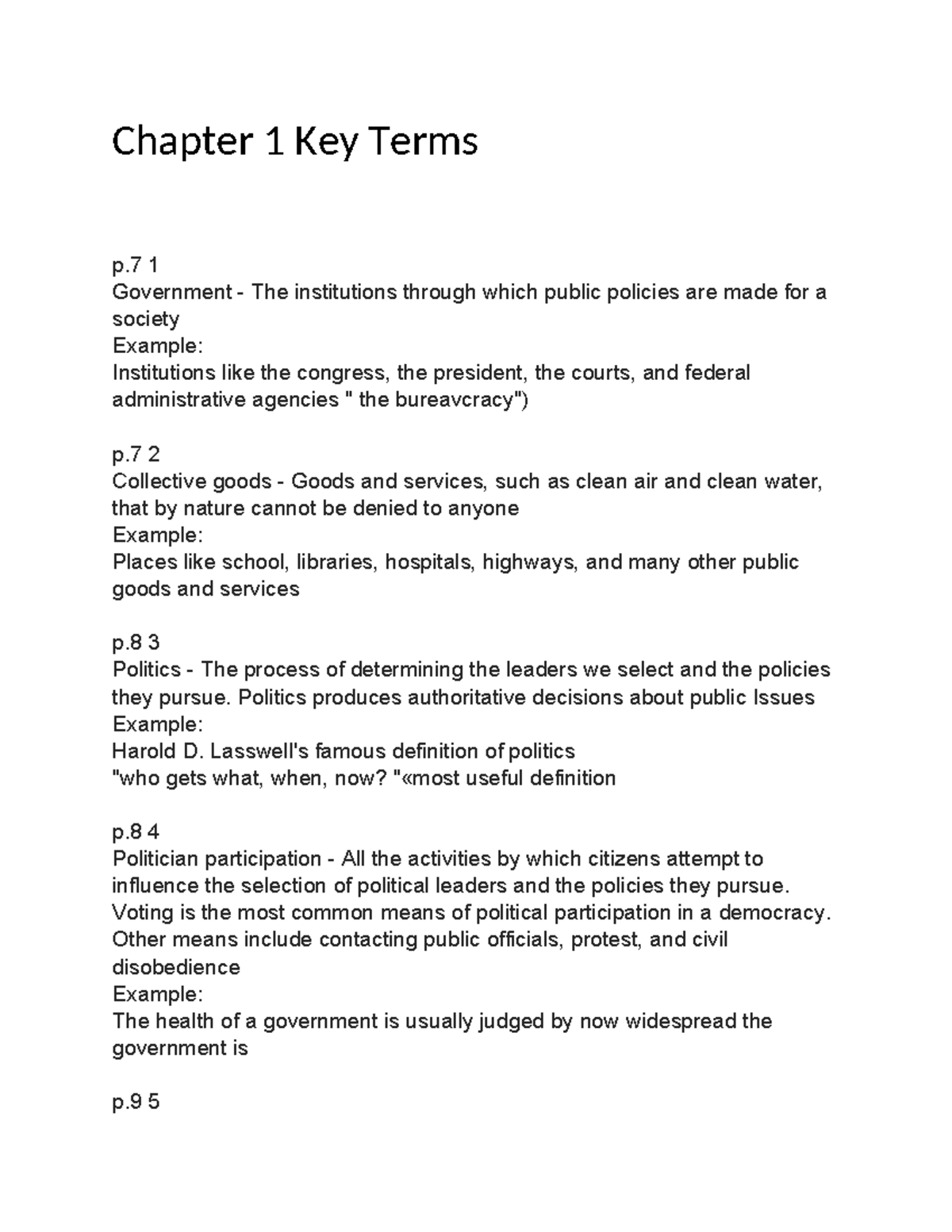 Chapter 1 Key Terms 1 - Hehehehehejehehehgg - Chapter 1 Key Terms p 1 Government - The ...