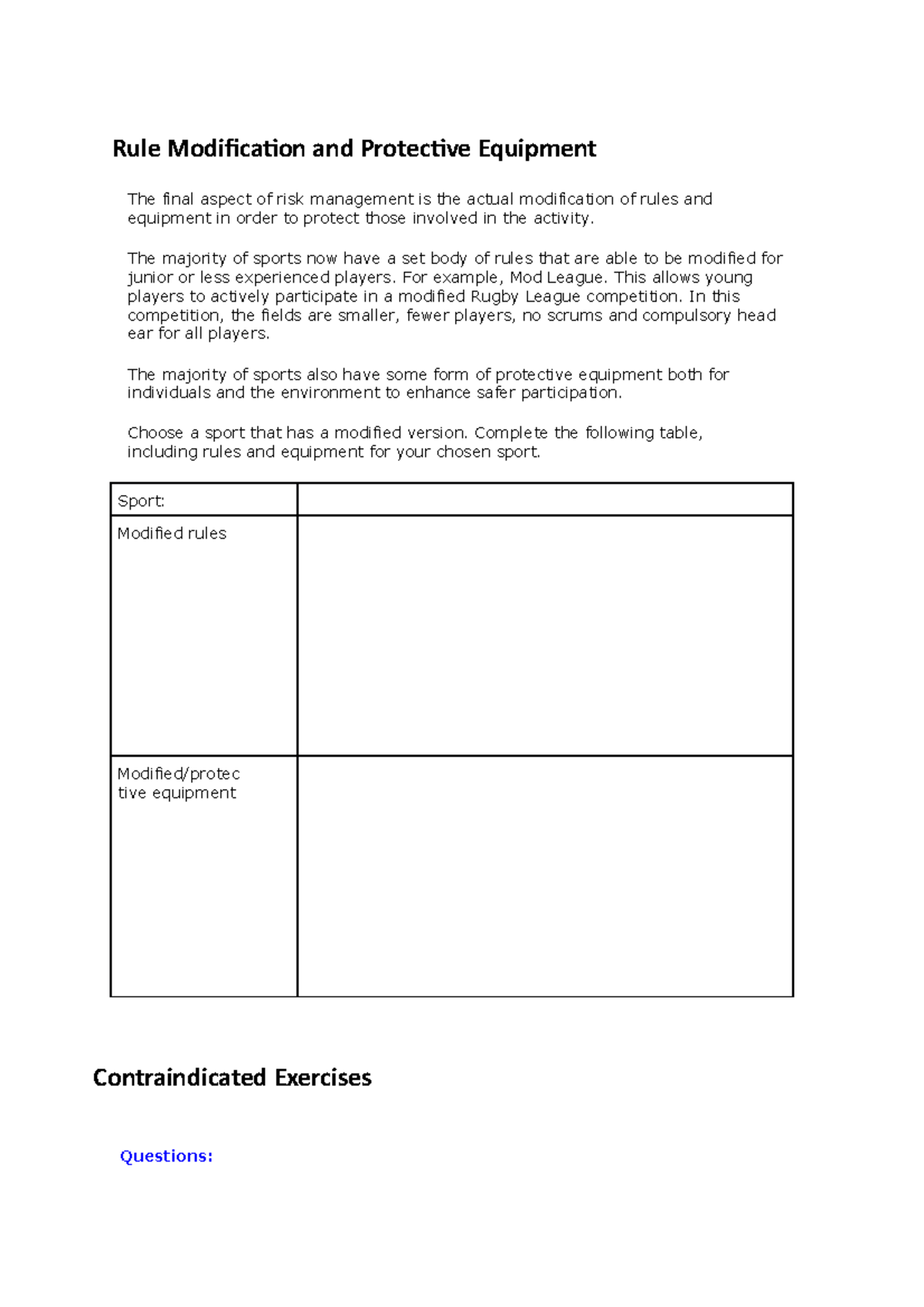 Rule Modification and Protective Equipment - The majority of sports now ...