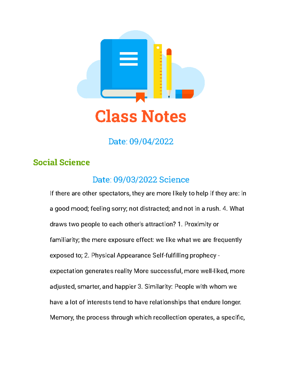 Class notes 05 - Lecture - Class Notes Date: 09/04/ Social Science Date ...